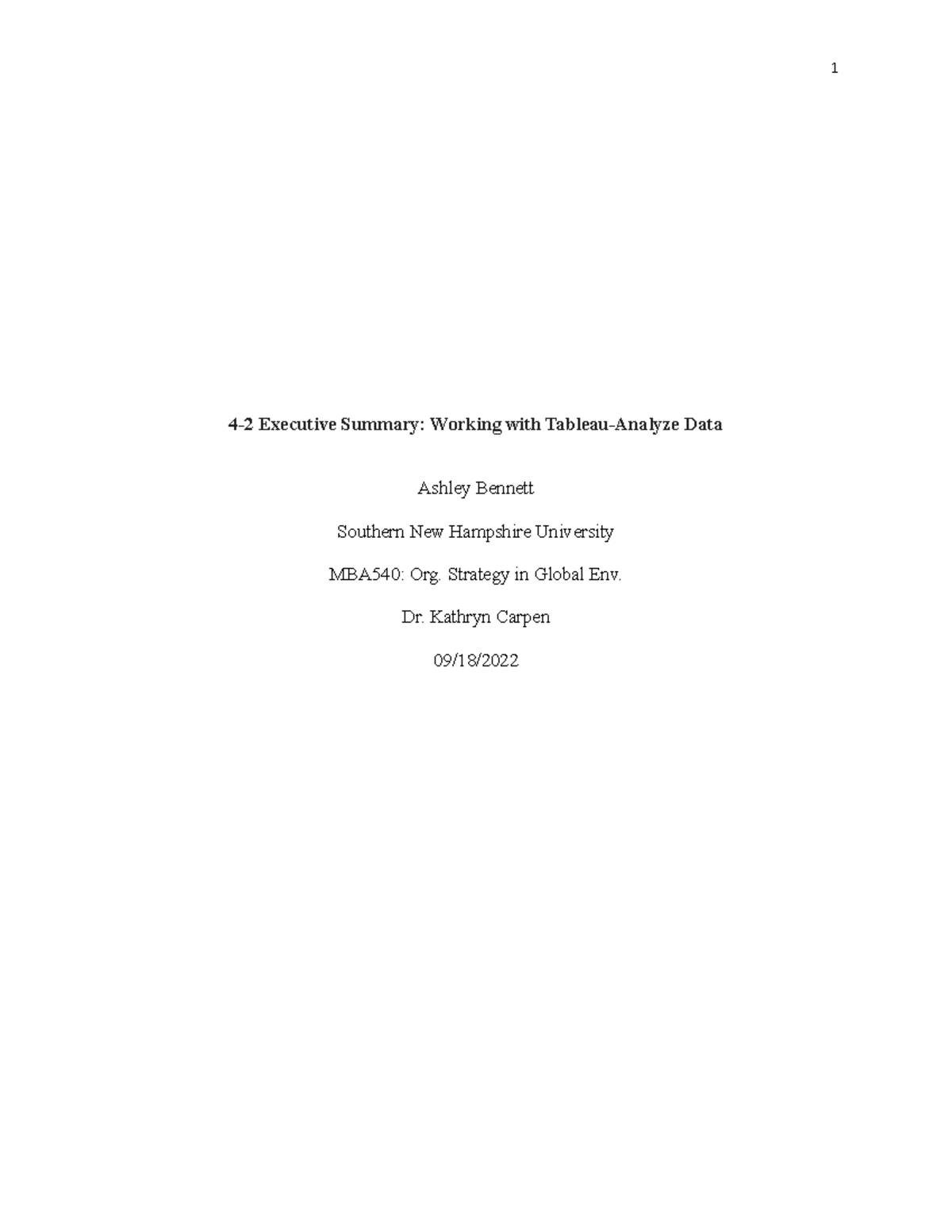 MBA 540 4-2 Executive Summary.docx - 4-2 Executive Summary: Working ...