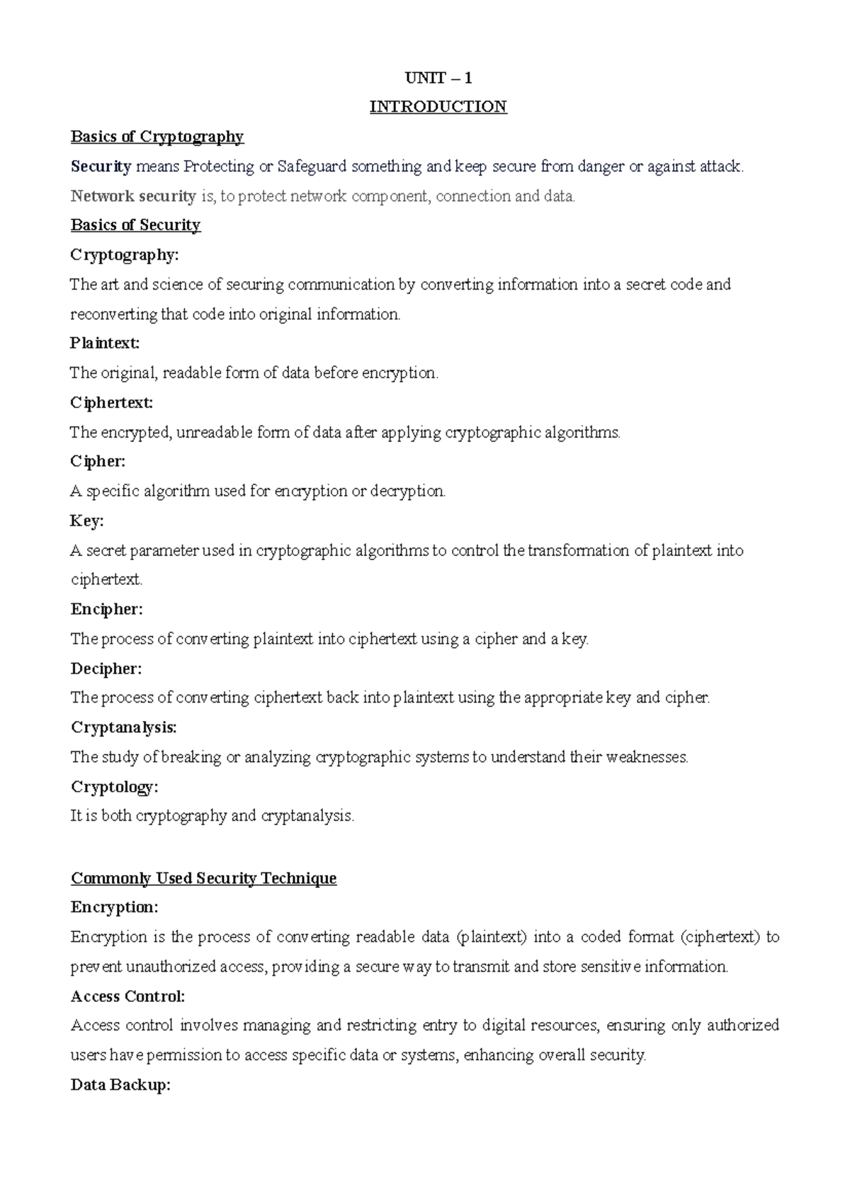 Unit 1 - Network Security - UNIT – 1 INTRODUCTION Basics of ...