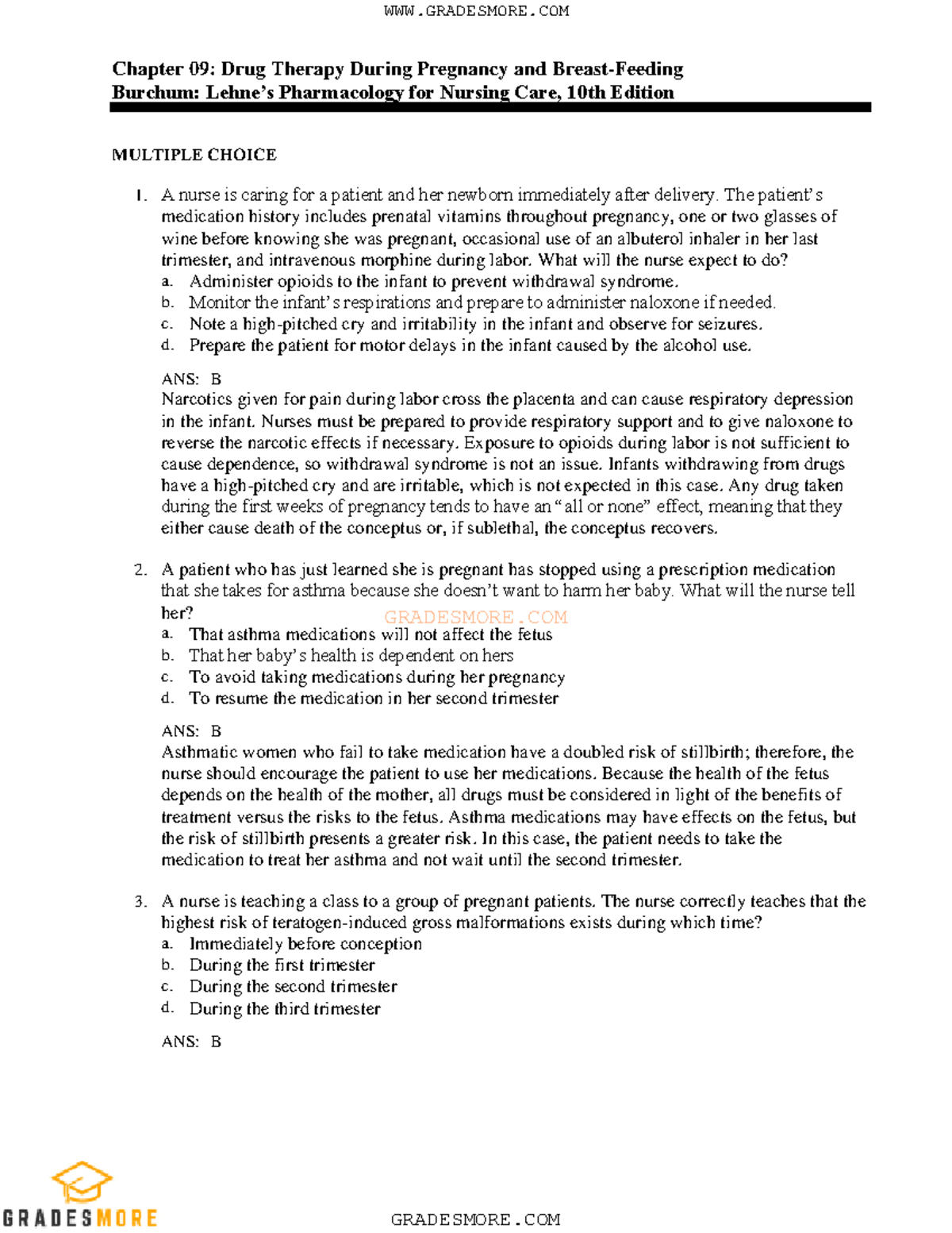 09 - Practice Questions - GRADESMORE Chapter 09: Drug Therapy During ...