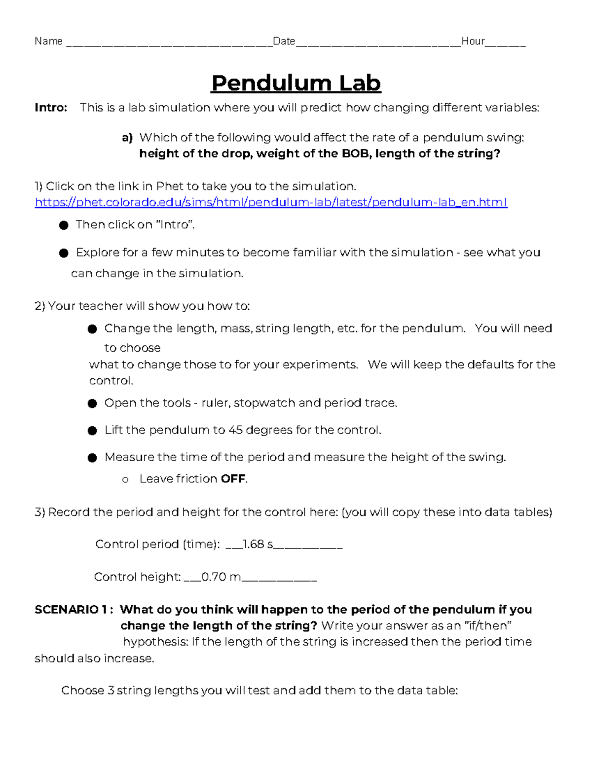 p Het Pendulum Lab - Name ____________________________Date ...