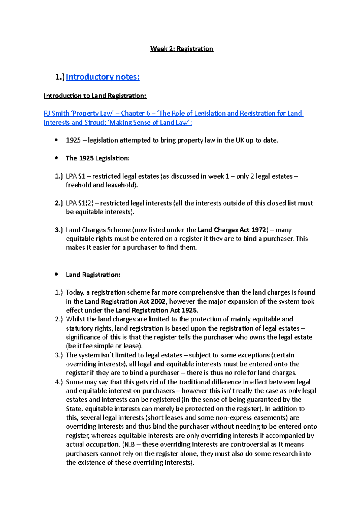 Registration Revision Notes - Week 2: Registration 1.) Introductory ...