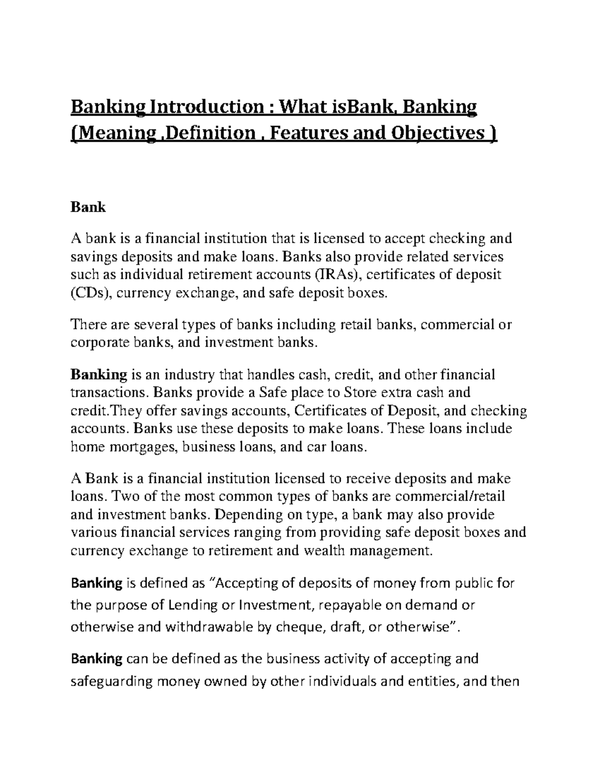 Banking Introduction - Banks also provide related services such as ...