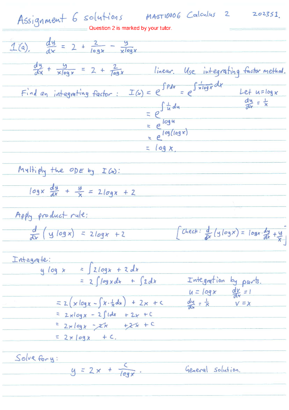 Assignment 6 Solutions MAST10006 2023s1 - MAST10006 - Studocu