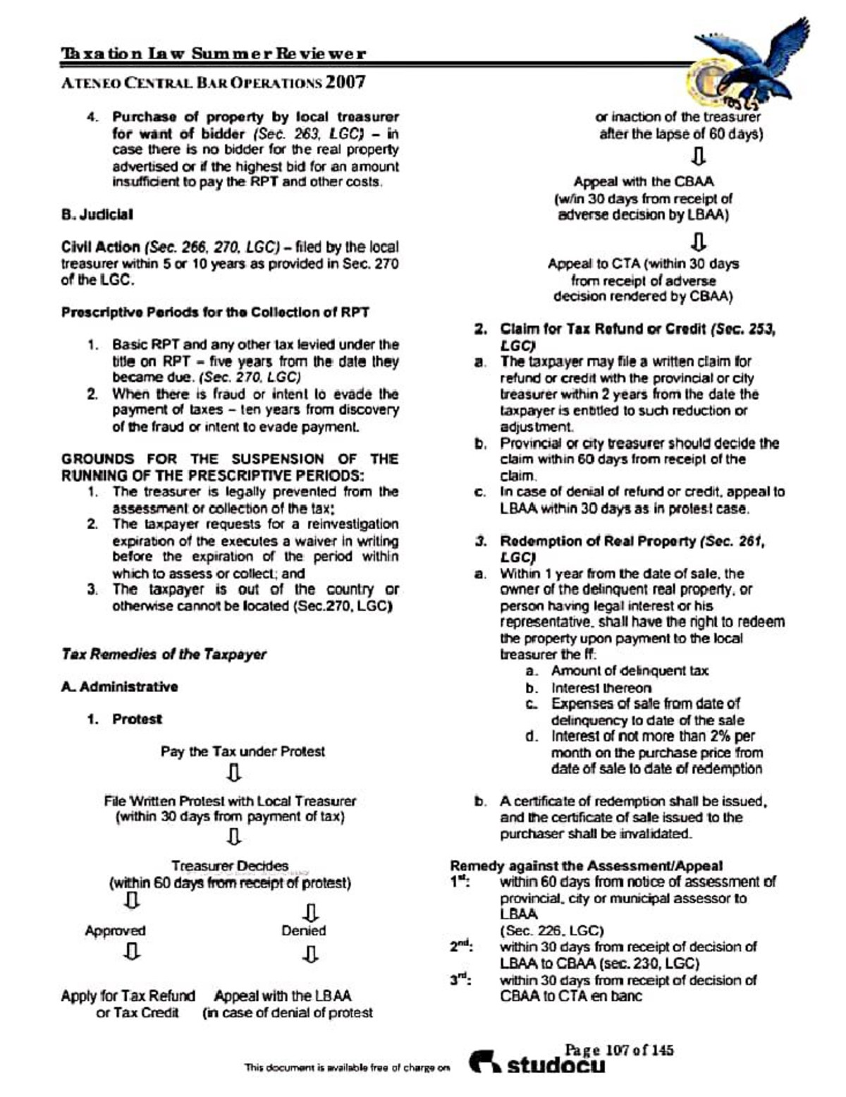 ACC877 167 - Djeijd - Taxation La Summer Reviewer ATENEO CENTRAL BAR ...