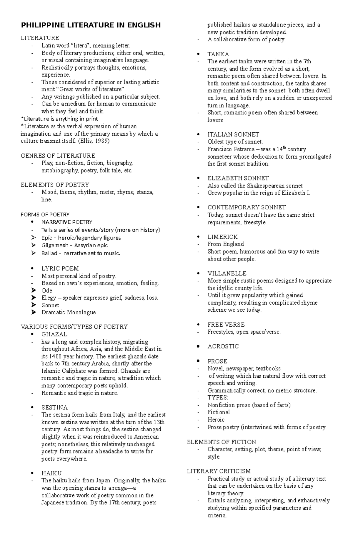 PHIL LIT Reviewer - PHILIPPINE LITERATURE IN ENGLISH LITERATURE - Latin ...