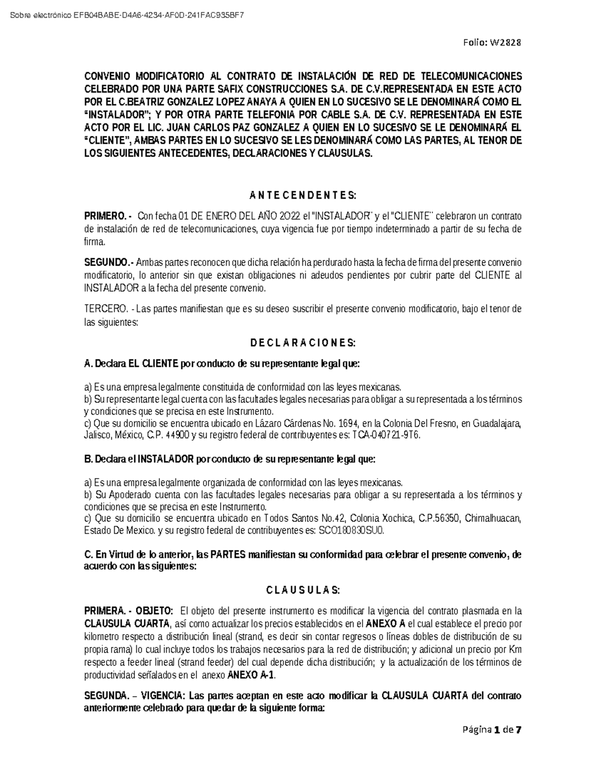 Convenio Modificatorio Proveedores Nuevas Tarifas Y Penalidades POR ...