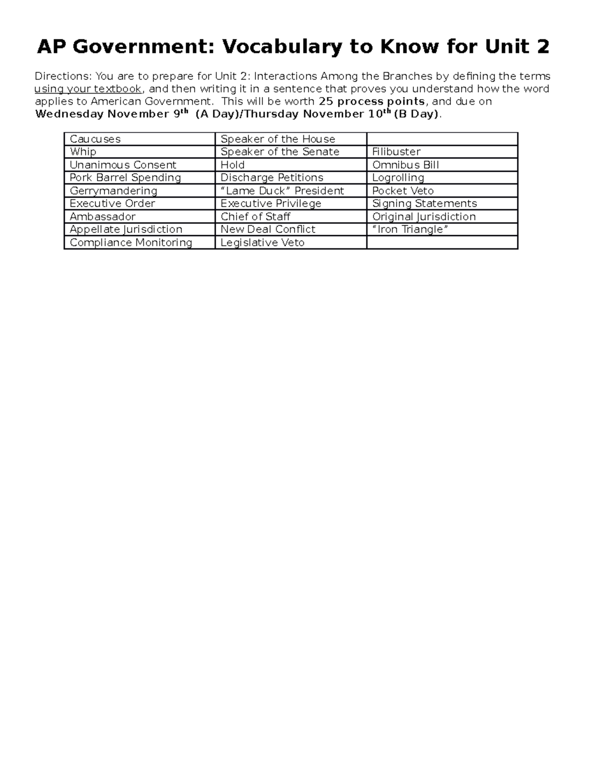 Unit 2 Vocab - Study it - AP Government: Vocabulary to Know for Unit 2 ...