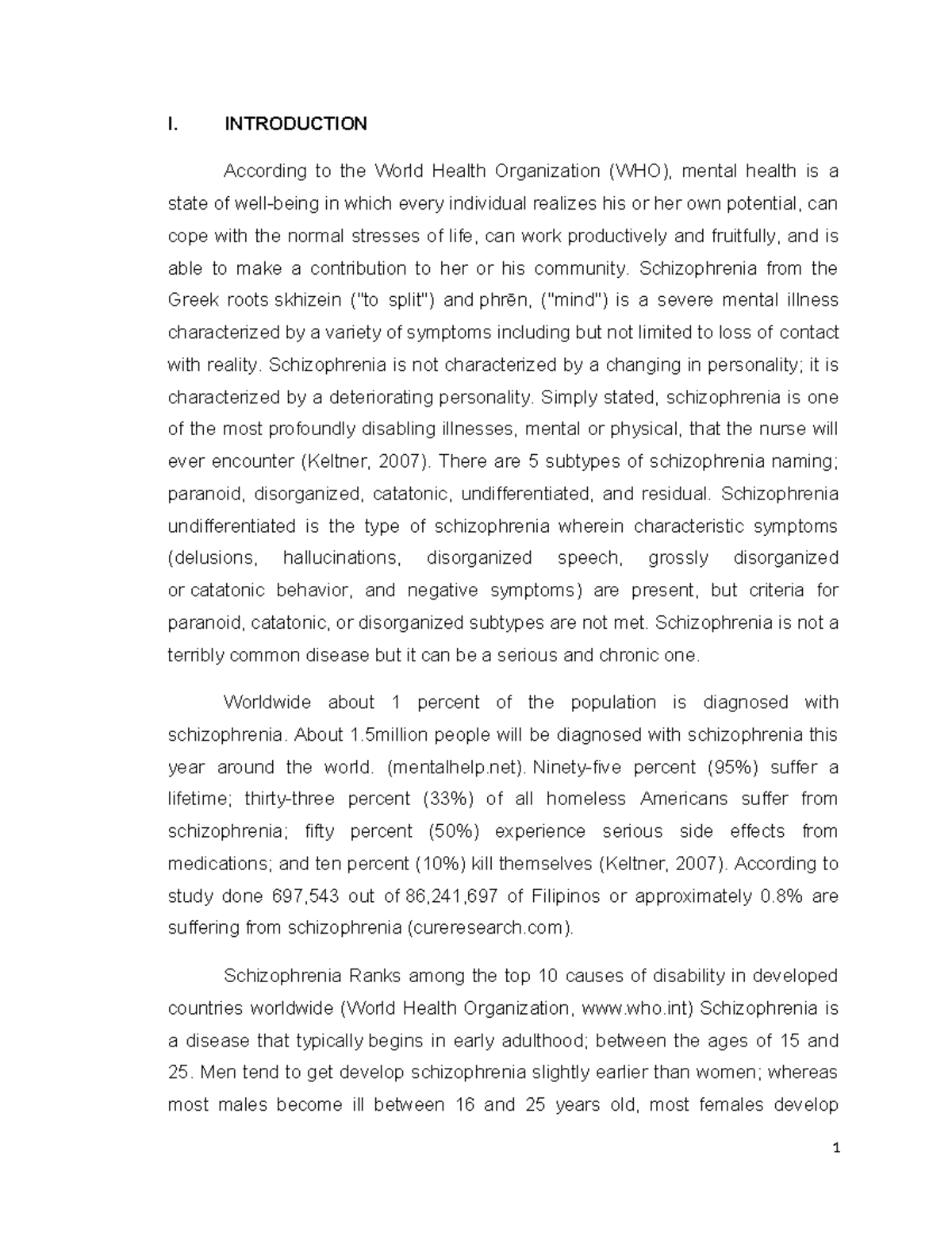 Sample CASE Study FOR Psychiatric Nursing - I. INTRODUCTION According ...