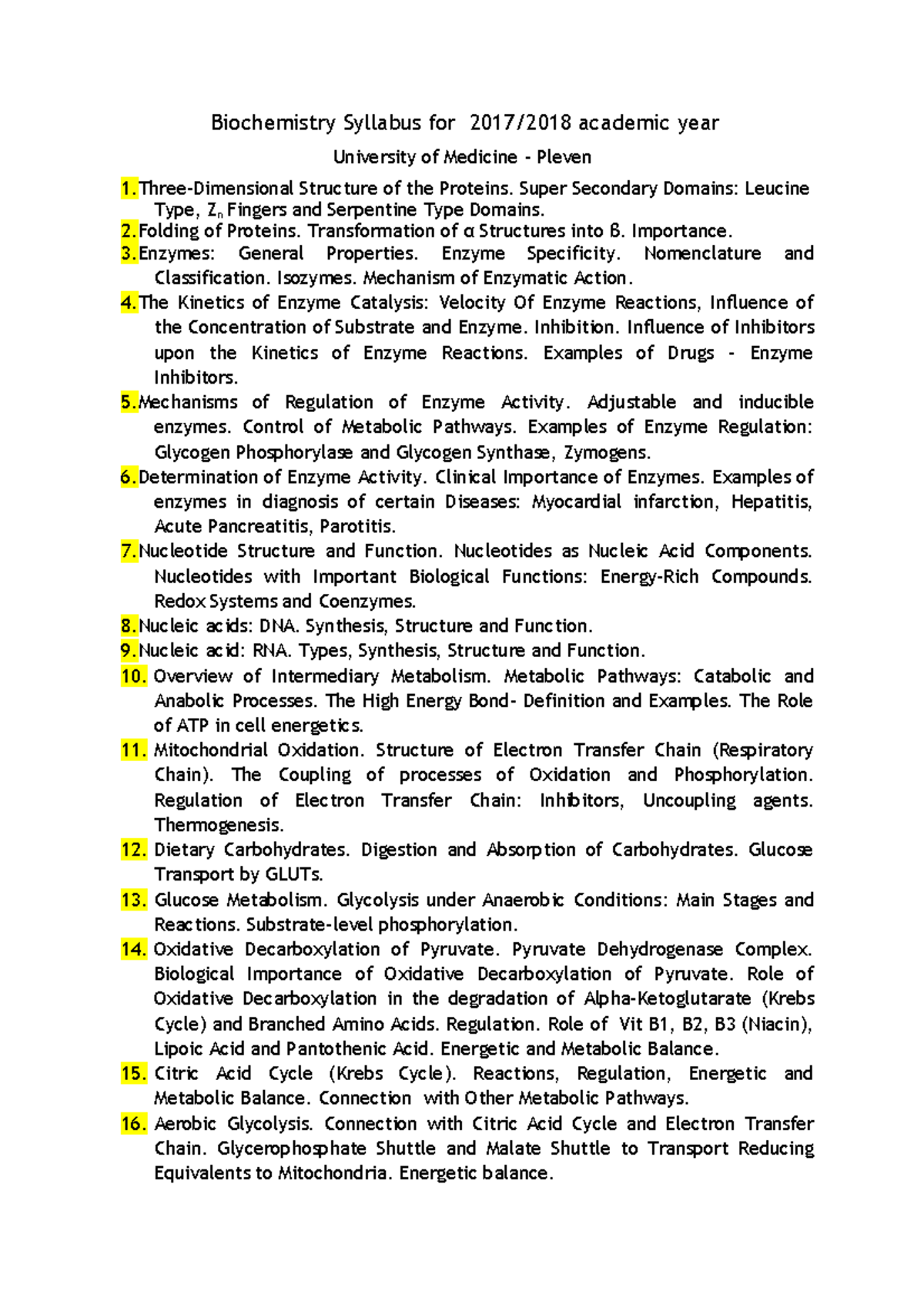 Biochemistry - 2nd - Biochemistry Syllabus for 2017/2018 academic year ...