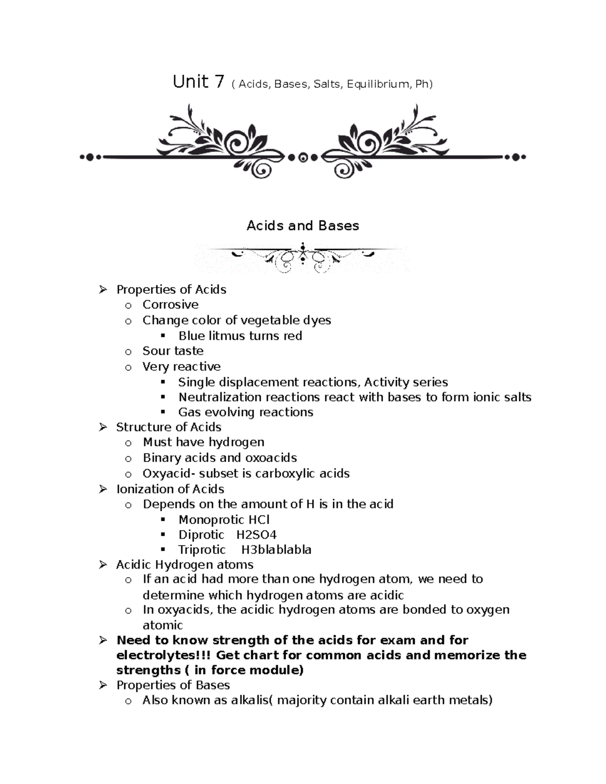 Chem unit 7 - Lecture notes for Dr.Owusu-Nukunya - Unit 7 ( Acids ...