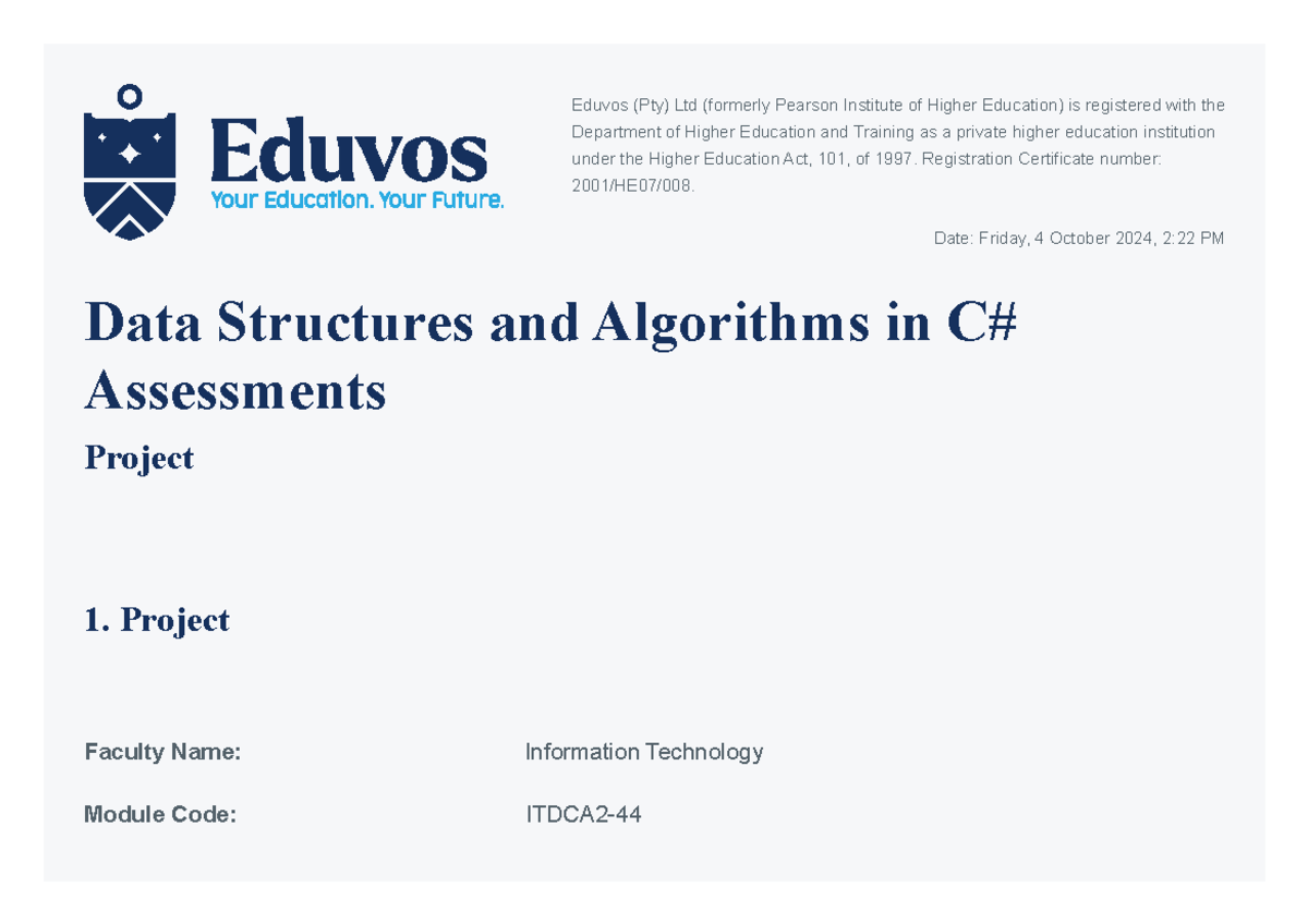 Data structures and algorithm - Eduvos (Pty) Ltd (formerly Pearson ...