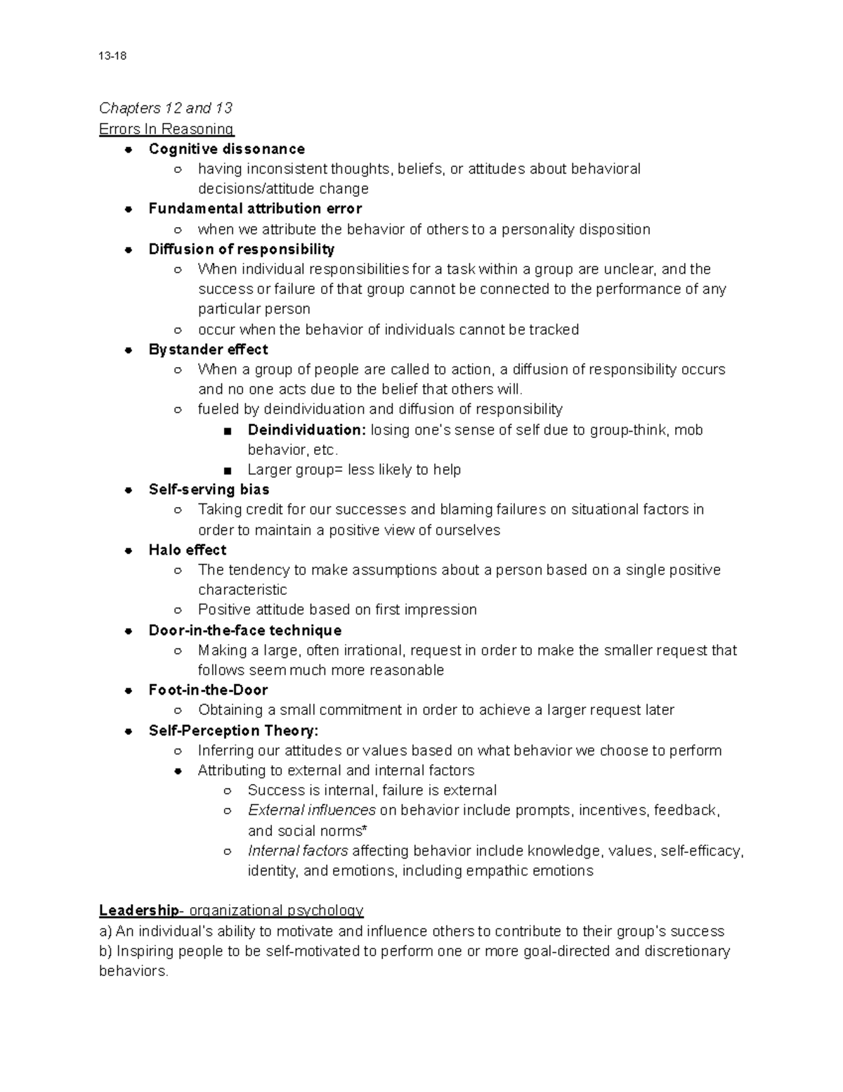 Psych Final Exam Factsheet - Chapters 12 and 13 Errors In Reasoning ...