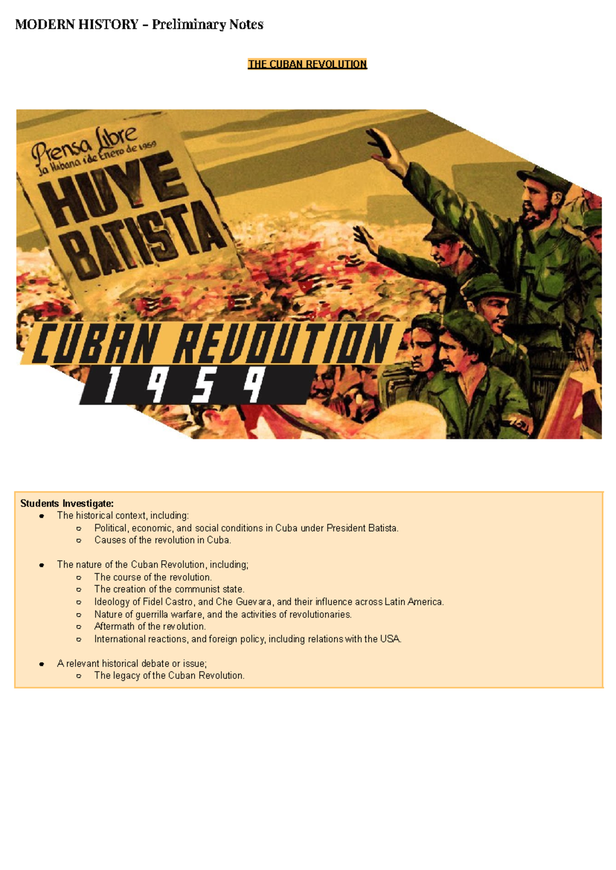Prelim MOD History - 2. The Cuban Revolution - MODERN HISTORY ...