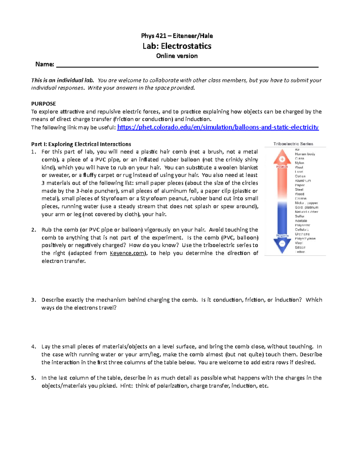 Electrostatics Lab High School at William Trusty blog