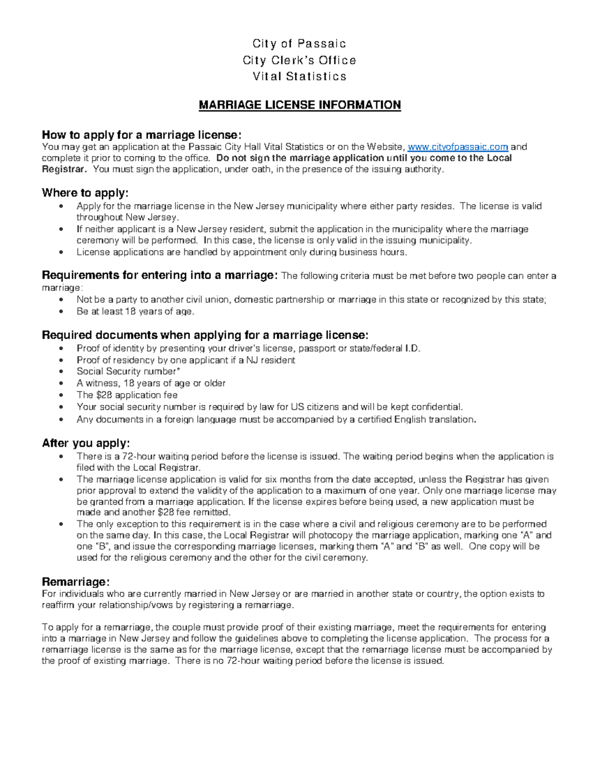 Ac Marriage License Instructions English PDF - City of Passaic City ...
