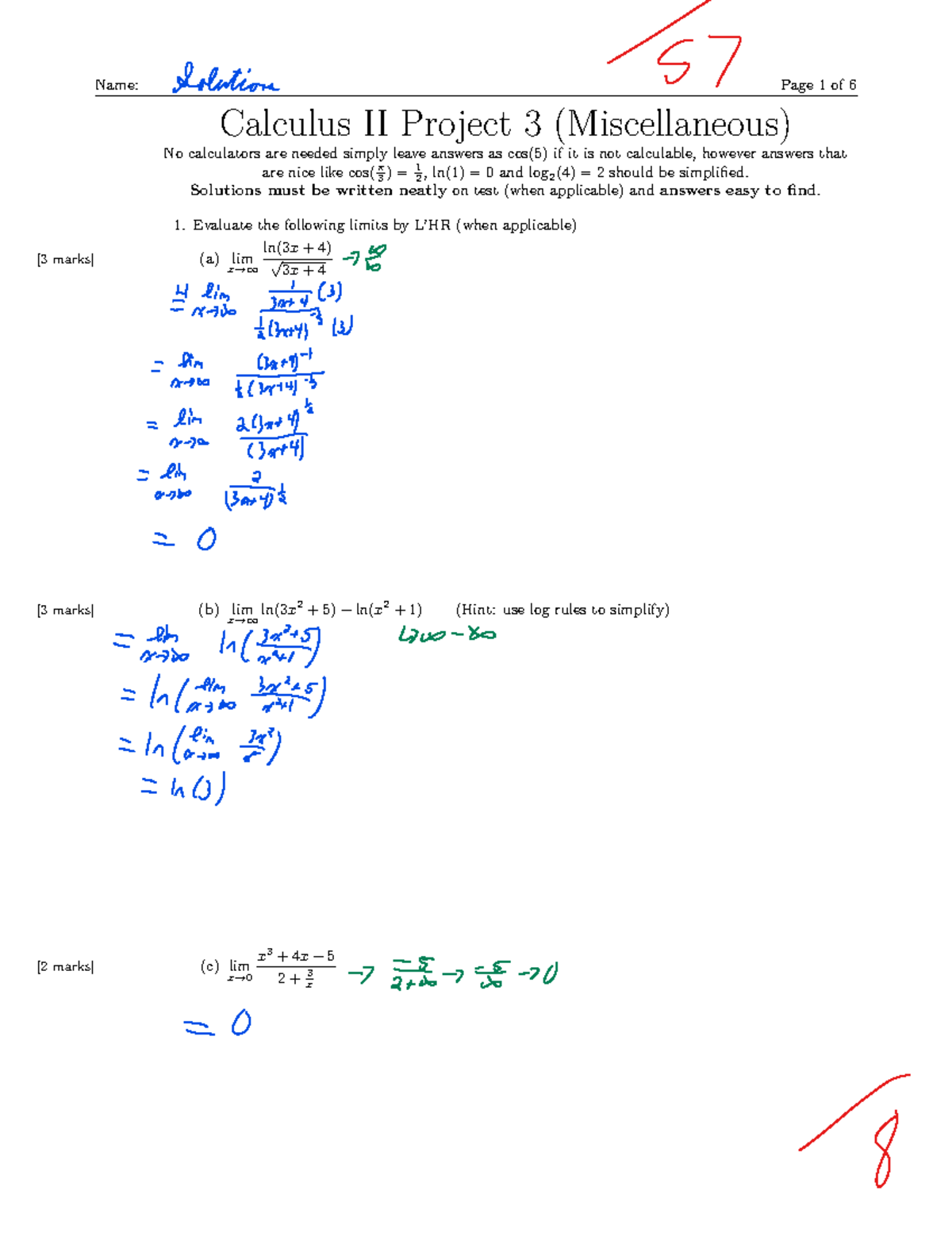 Project 3 solutions calculus 2 - Calculus II Project 3 (Miscellaneous ...