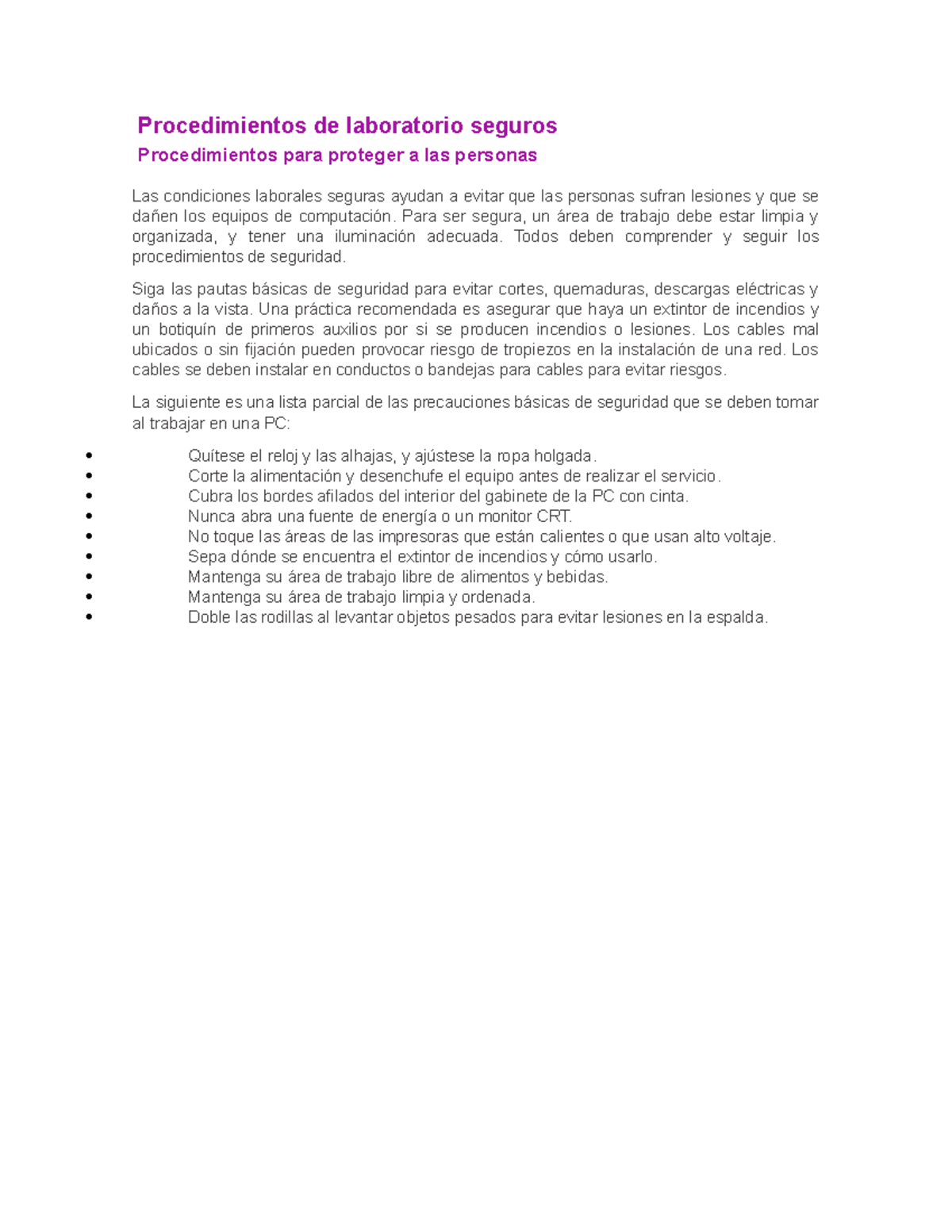 Procedimientos de laboratorio seguros - Procedimientos de laboratorio seguros Procedimientos ...