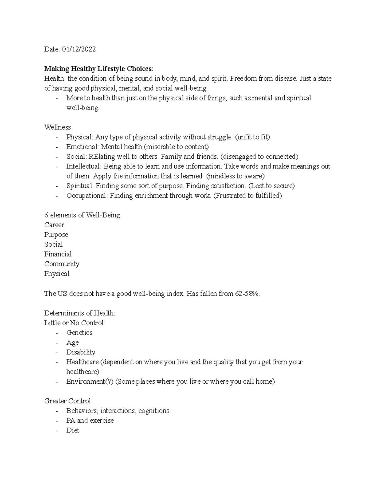 Unit 1 Chapter 1 - Date: 01/12/ Making Healthy Lifestyle Choices ...