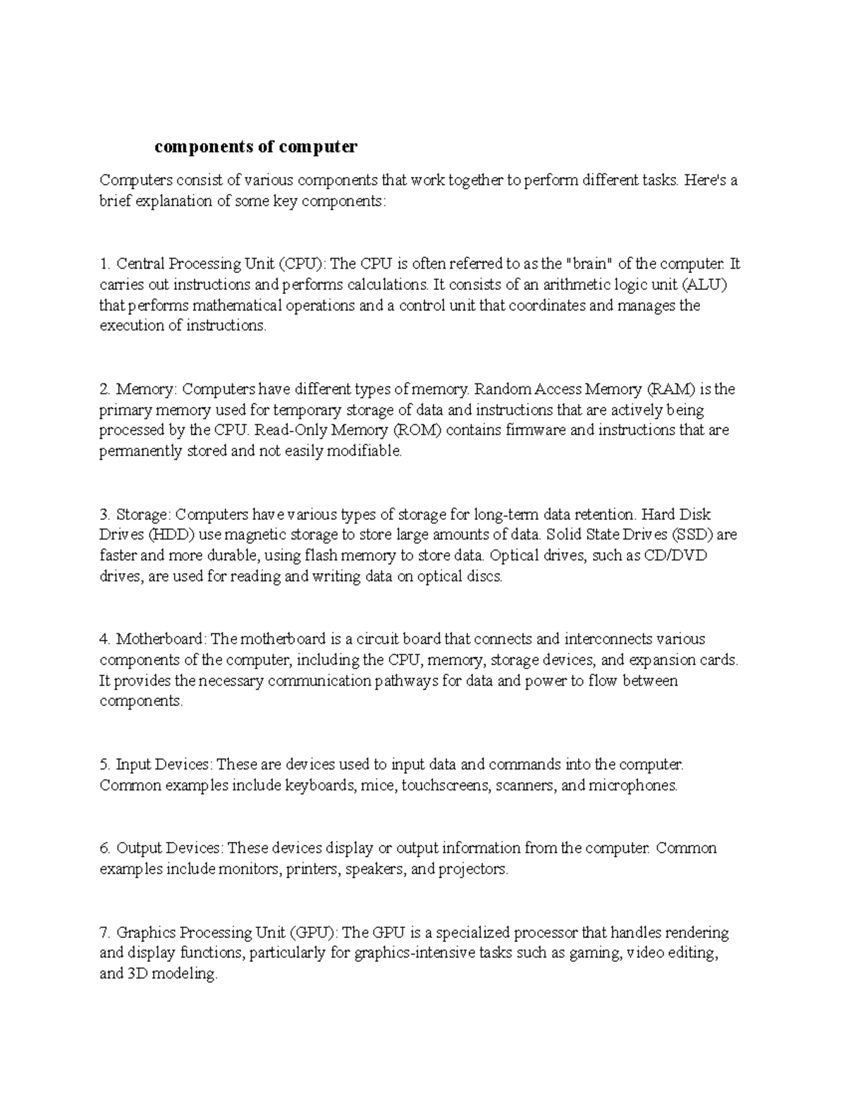 Components of computers - Computer Science - Studocu