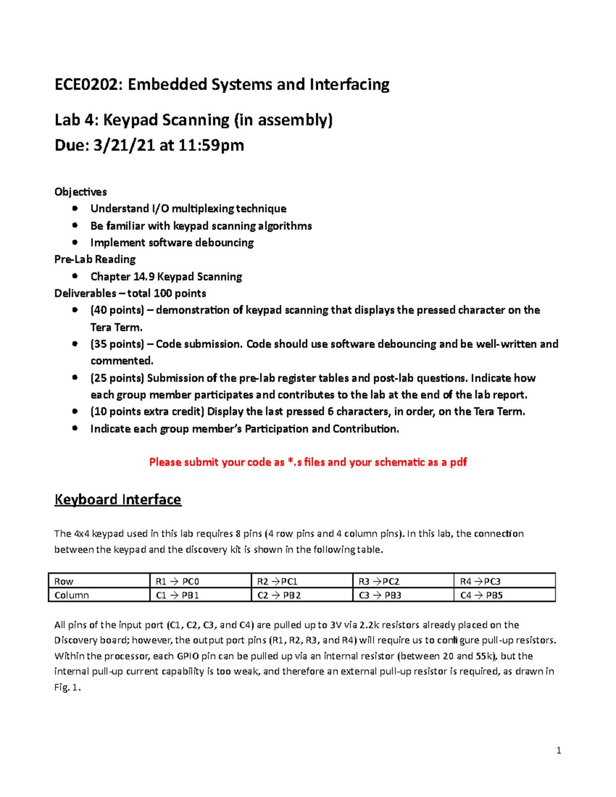 Lab 4 - lab4 - ECE0202: Embedded Systems and Interfacing Lab 4: Keypad Scanning (in assembly ...