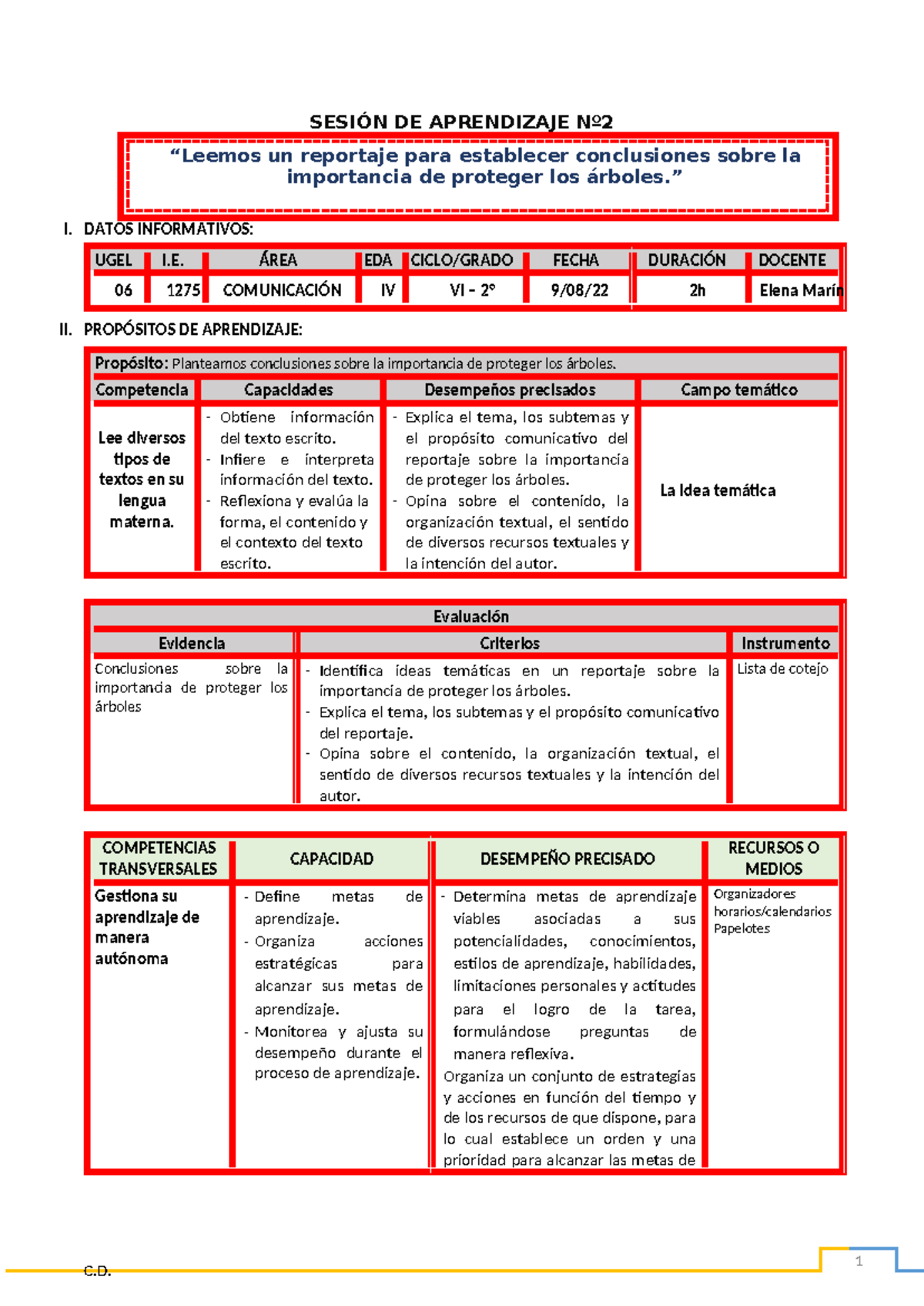 2° Sesión DE Aprendizaje Sesión 2-SEM - 1 SESIÓN DE APRENDIZAJE Nº I. DATOS INFORMATIVOS: UGEL I ...