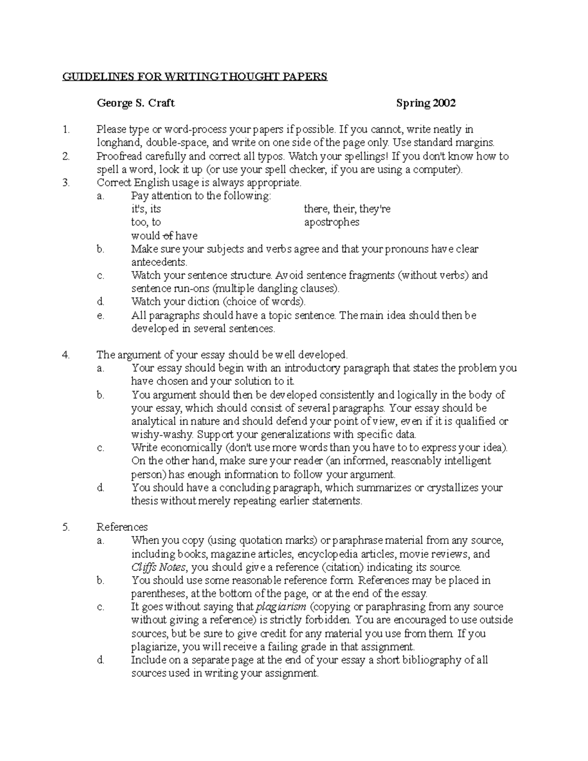 Guidelines FOR Writing Thought Papers - GUIDELINES FOR WRITING THOUGHT ...