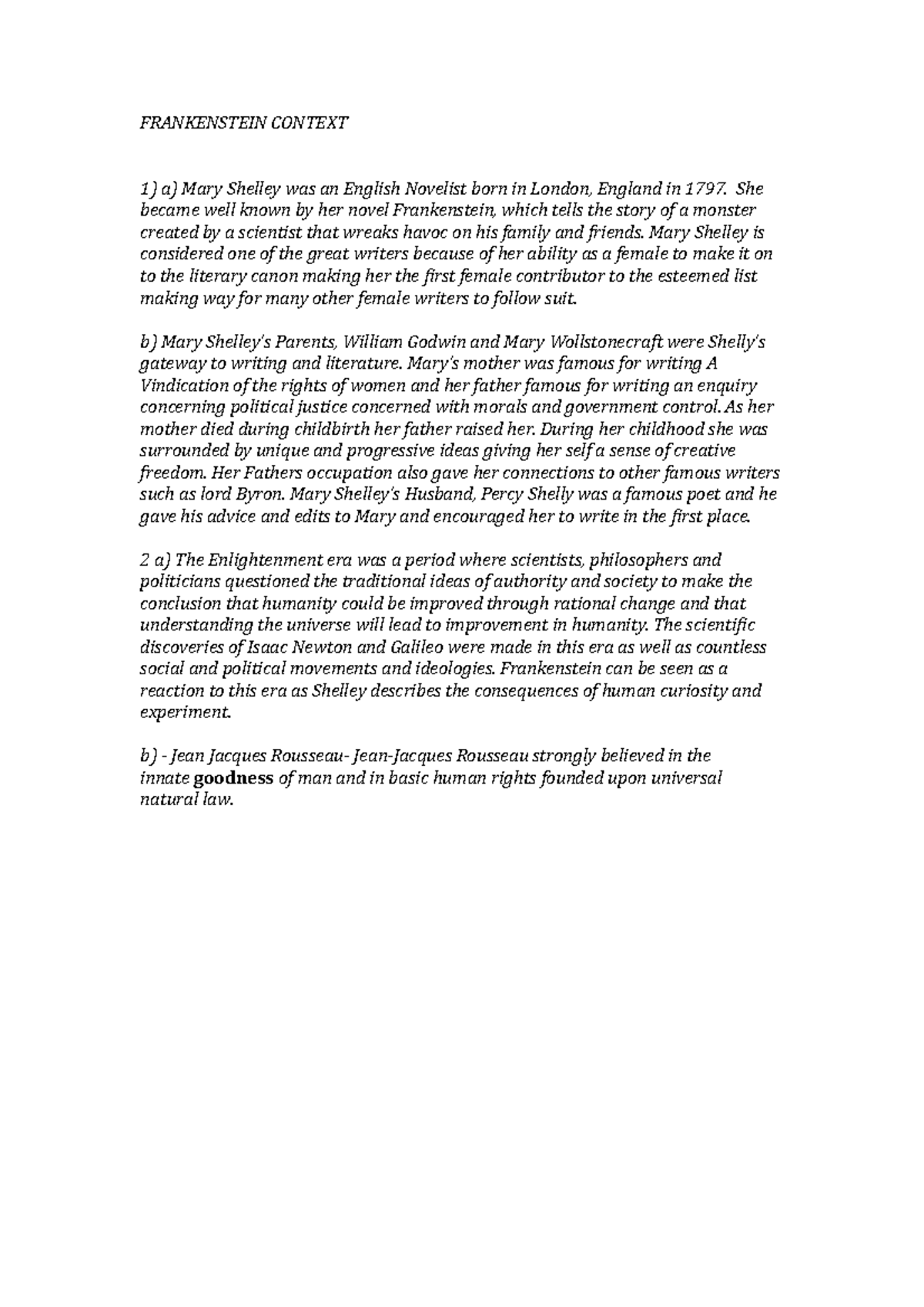 Frankenstein Context - Lecture Notes 2020 - FRANKENSTEIN CONTEXT a ...