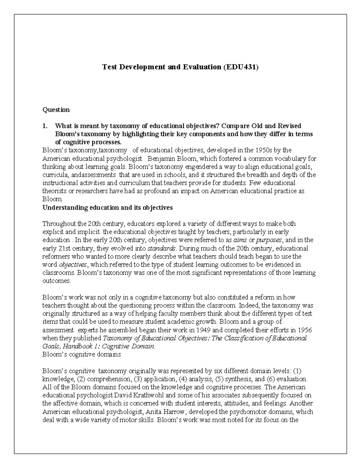 Fall 2024 EDU431 1 - helpful for assignmnet - Test Development and ...