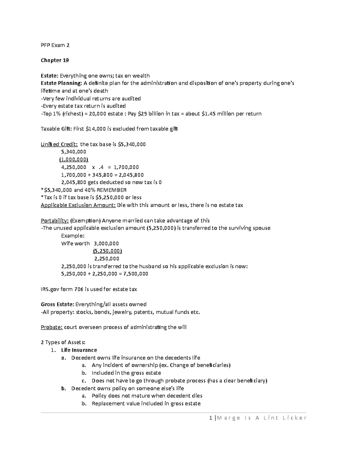 Exam 2 Study Guide PFP (Autosaved) - PFP Exam 2 Chapter 19 Estate ...