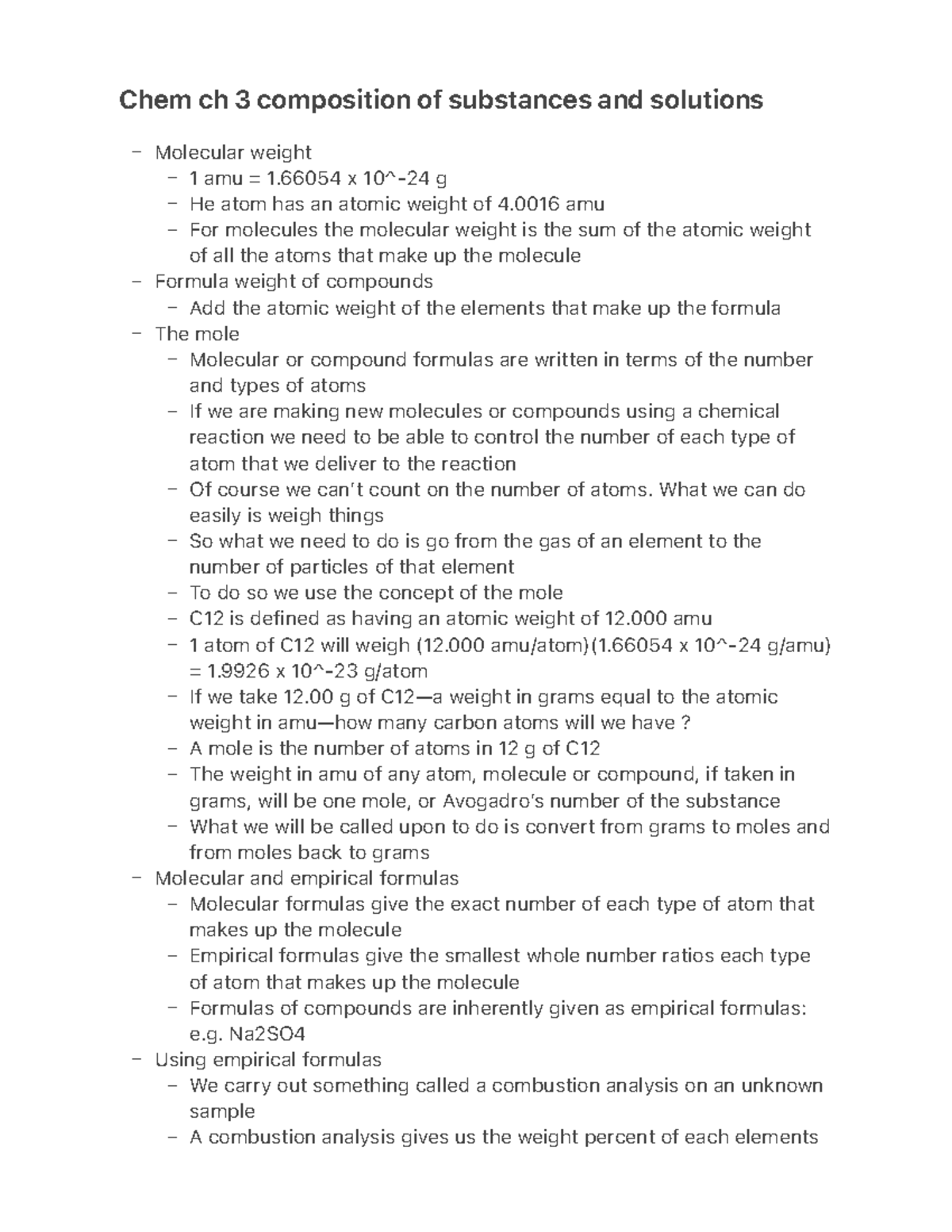 Chem ch 3 composition of substances and solutions
