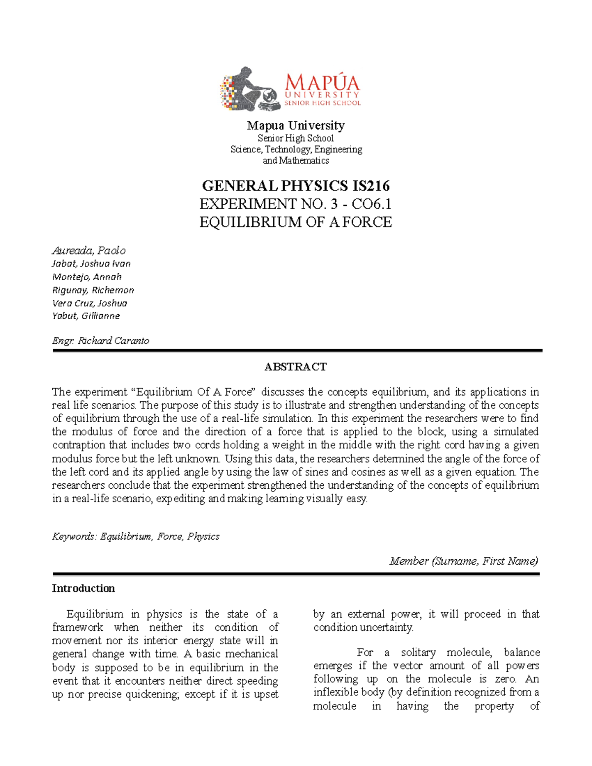 IS216 Group 1 Laboratory CO6 - Mapua University Senior High School ...