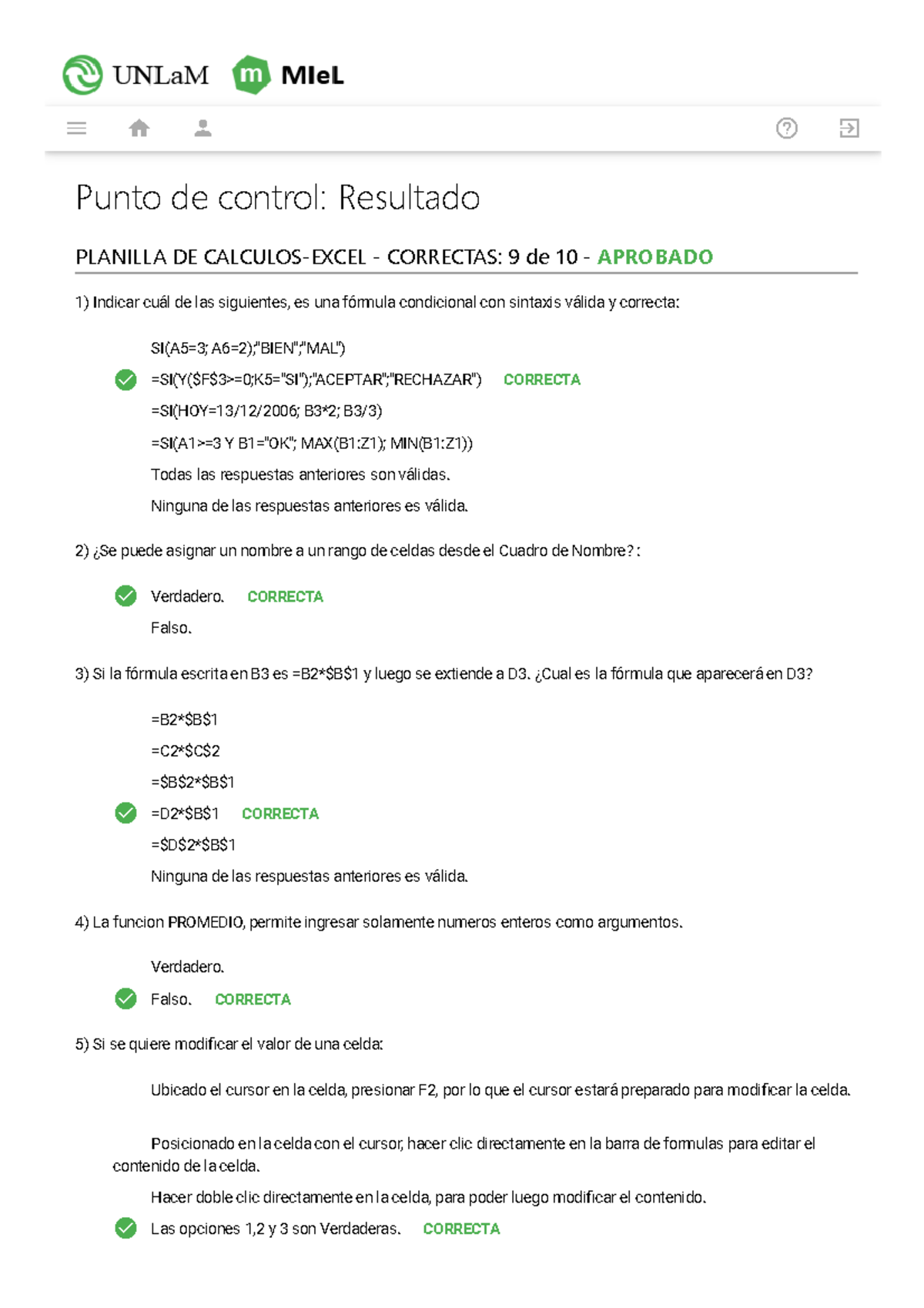 Segundo parcial computación nivel 1 unlam - Punto de control: Resultado PLANILLA DE CALCULOS ...