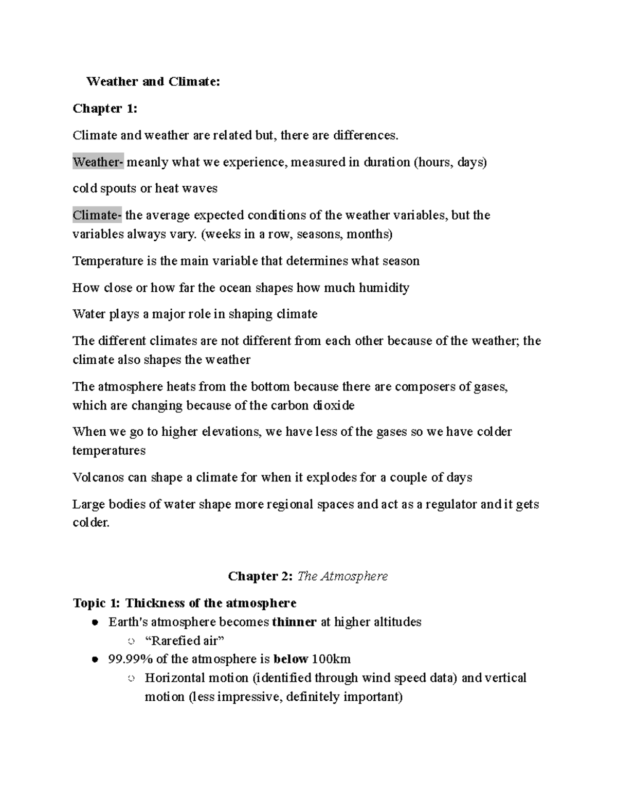 Chapter Notes 1 - Weather and Climate: Chapter 1: Climate and weather ...