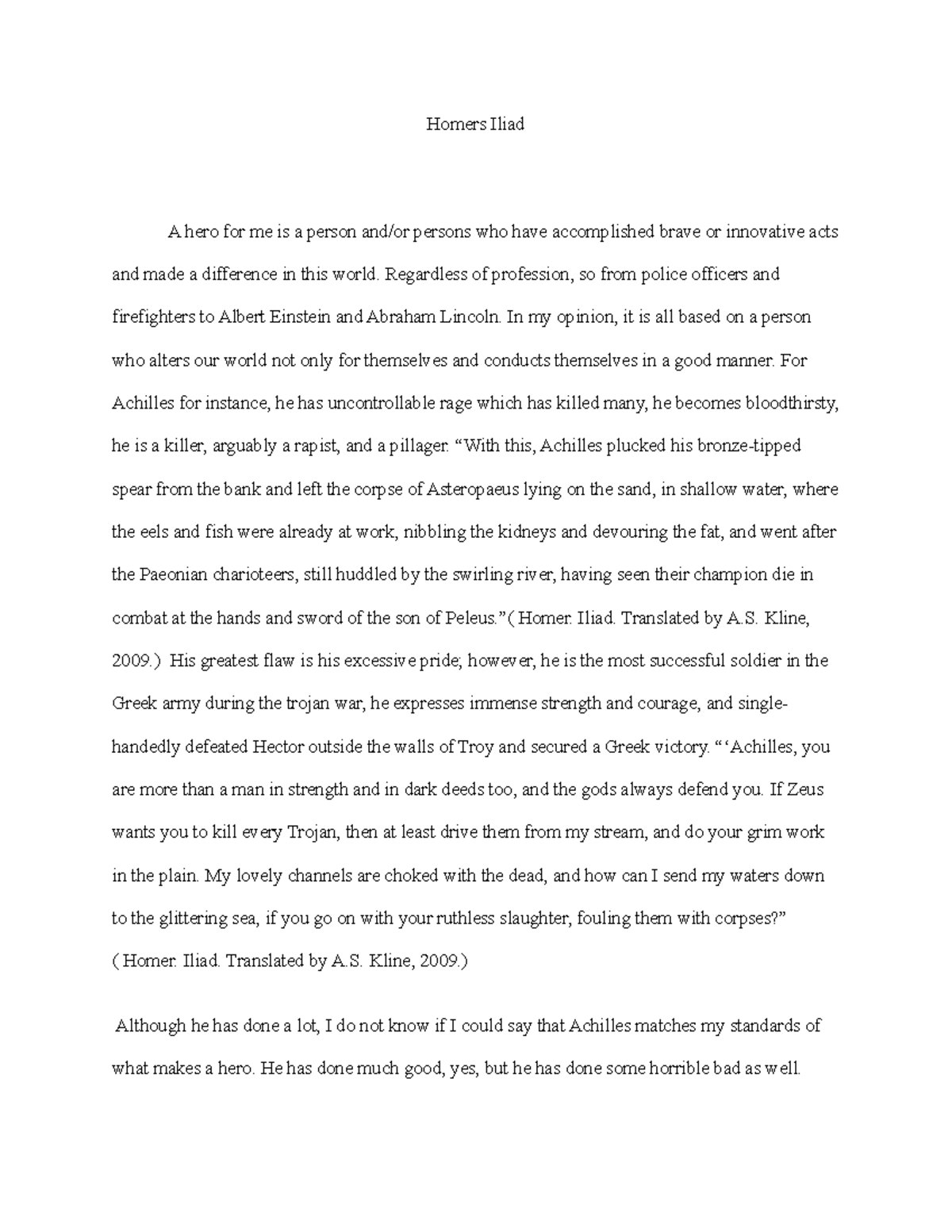 Homer Iliad - Part of weekly reflection and large portion of grade ...