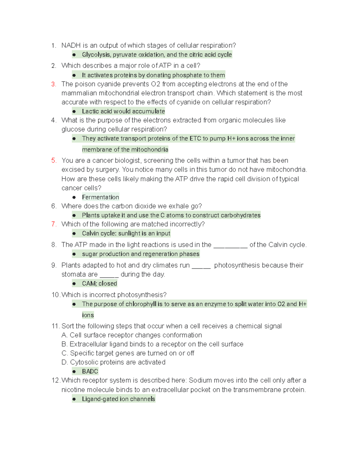 BIOL 190 A Exam 2 practice - NADH is an output of which stages of cellular respiration? - Studocu