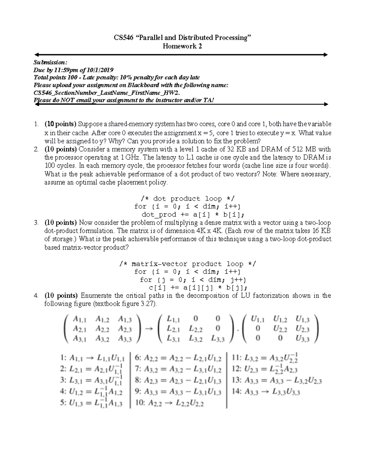 Homework Assignment 2 Cs546 “parallel And Distributed Processing” Homework 2 Submission Due
