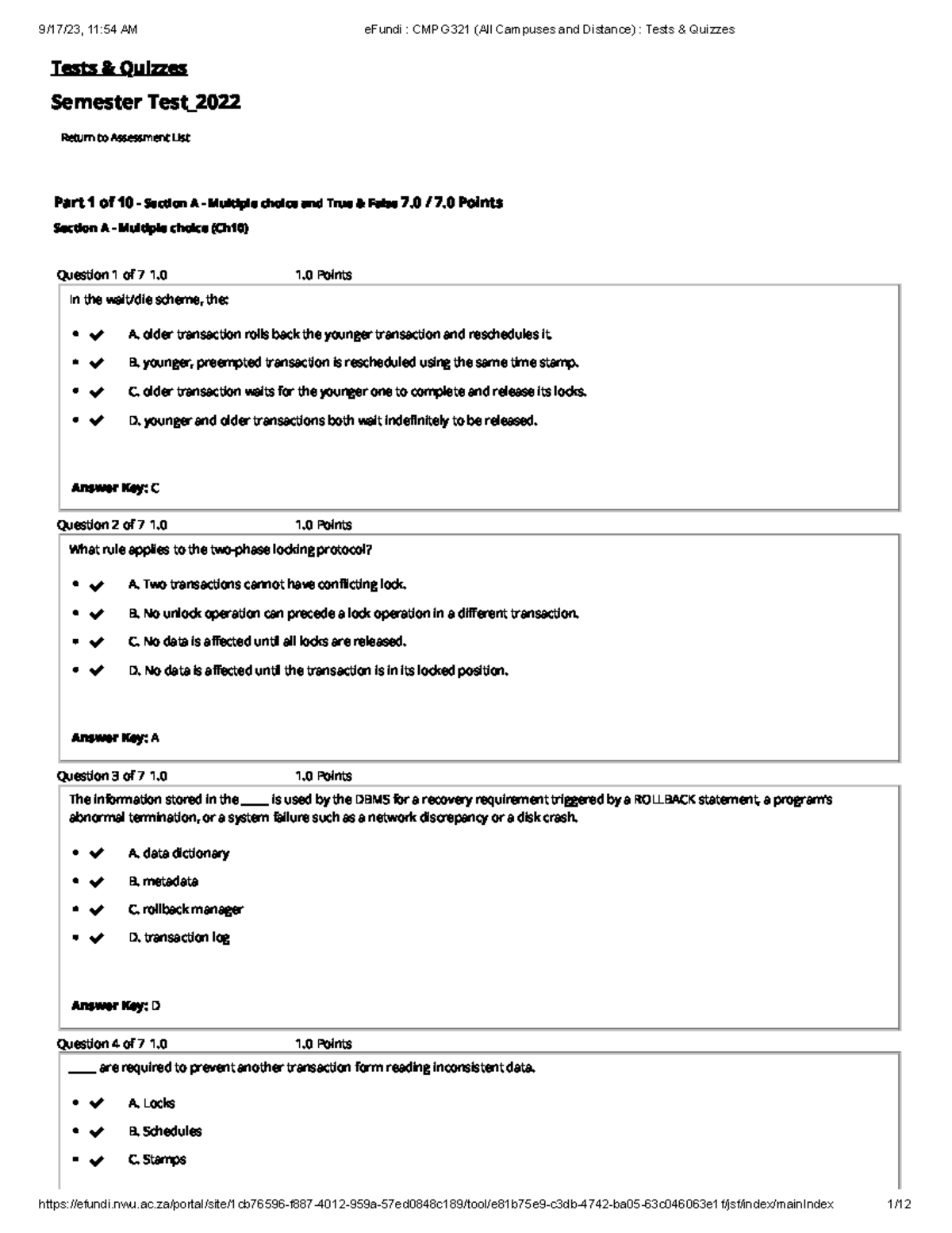 2022 Cmpg 321 Semester Test Tests And Quizzes Semester Test Return To Assessment List Part 1 Of