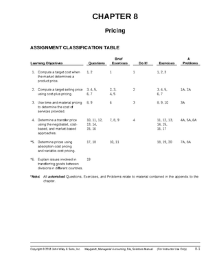 Ch03 - managment information system - CHAPTER 3 Process Costing ASSIGNMENT CLASSIFICATION TABLE ...