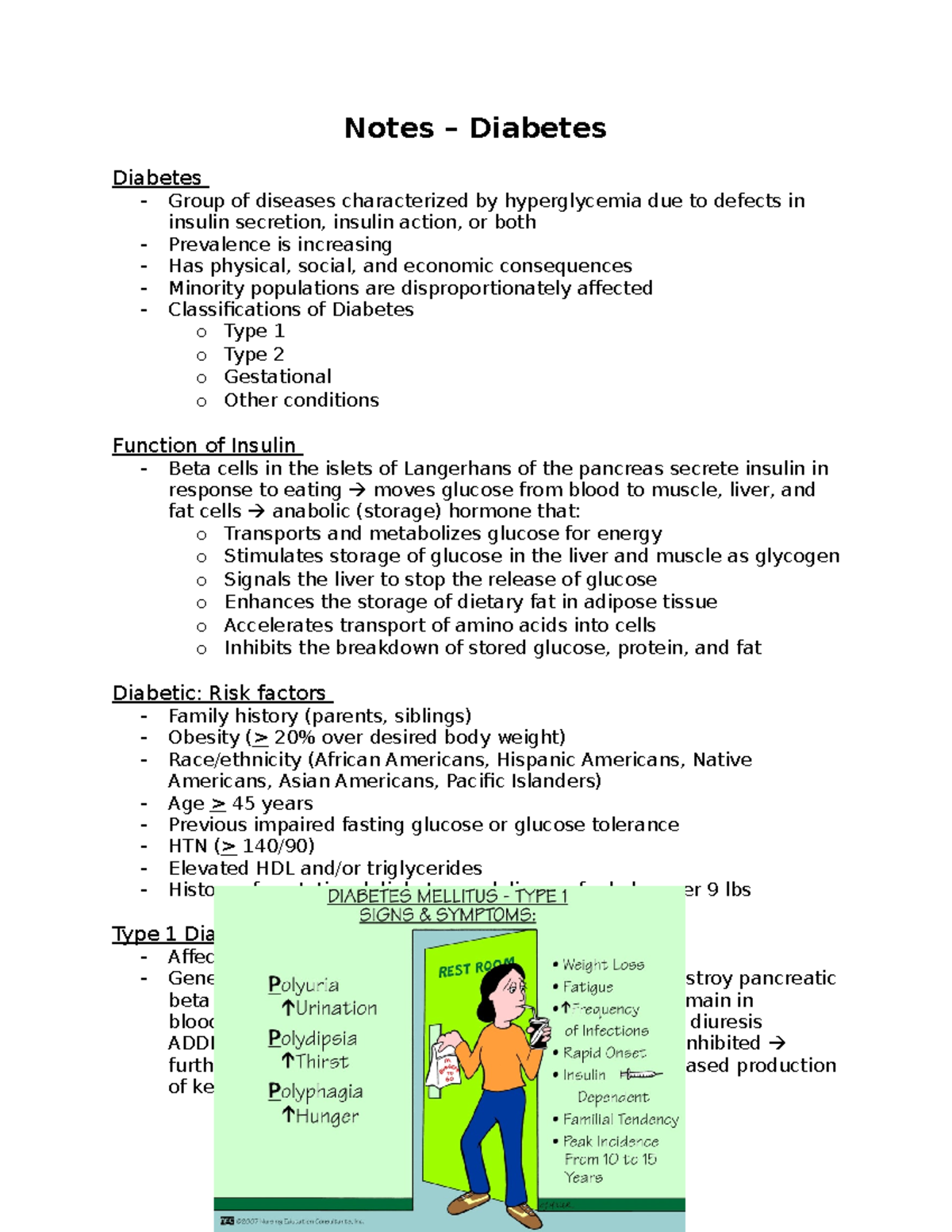 Notes - T3 . Diabetes - Notes – Diabetes Diabetes Group of diseases ...