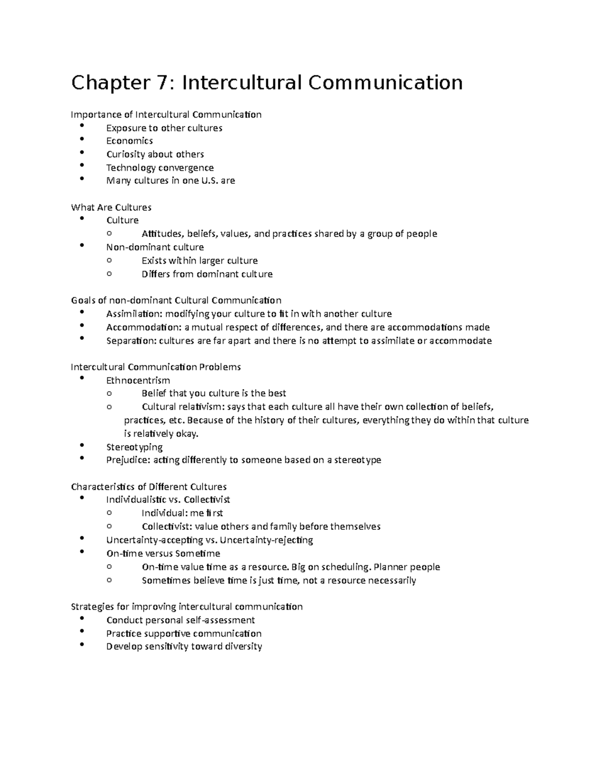 Chapter 7 - Professor Crowley - Chapter 7: Intercultural Communication ...