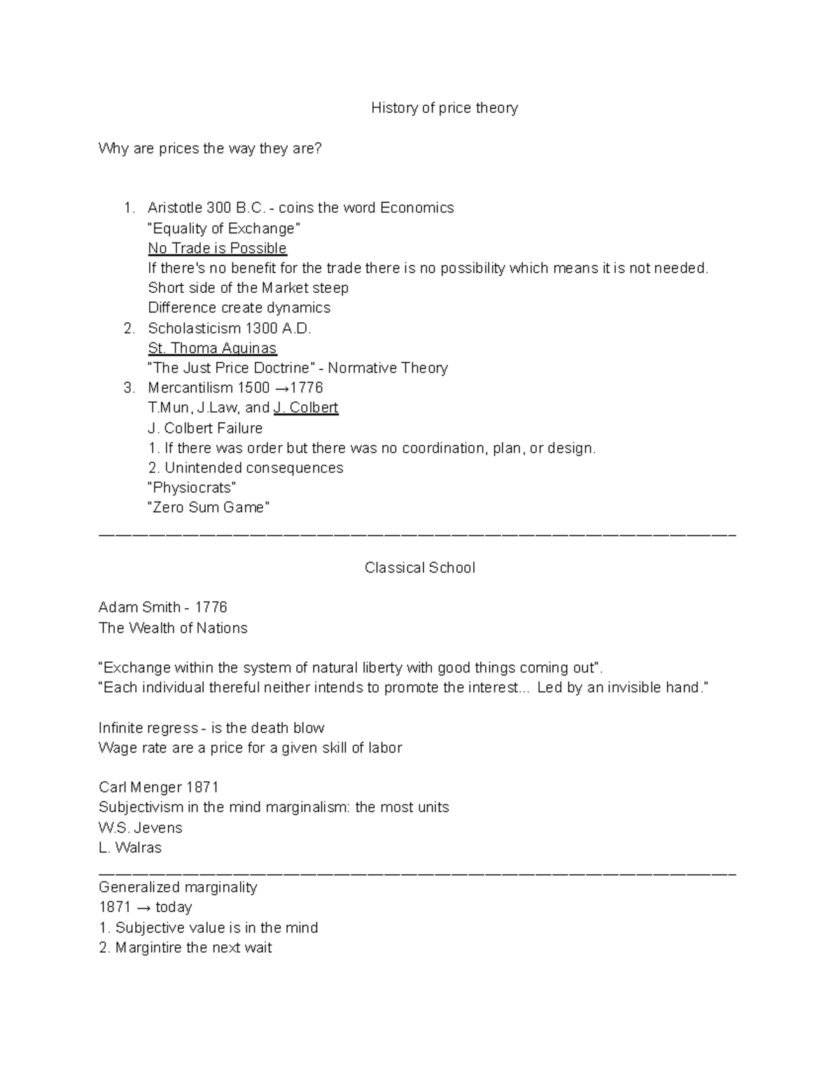 ECON - Google Docs - Thomas Rustici - History of price theory Why are ...