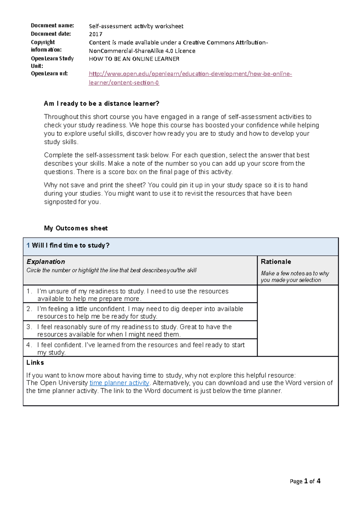Self-assessment activity worksheet-edited - Document name: Self ...