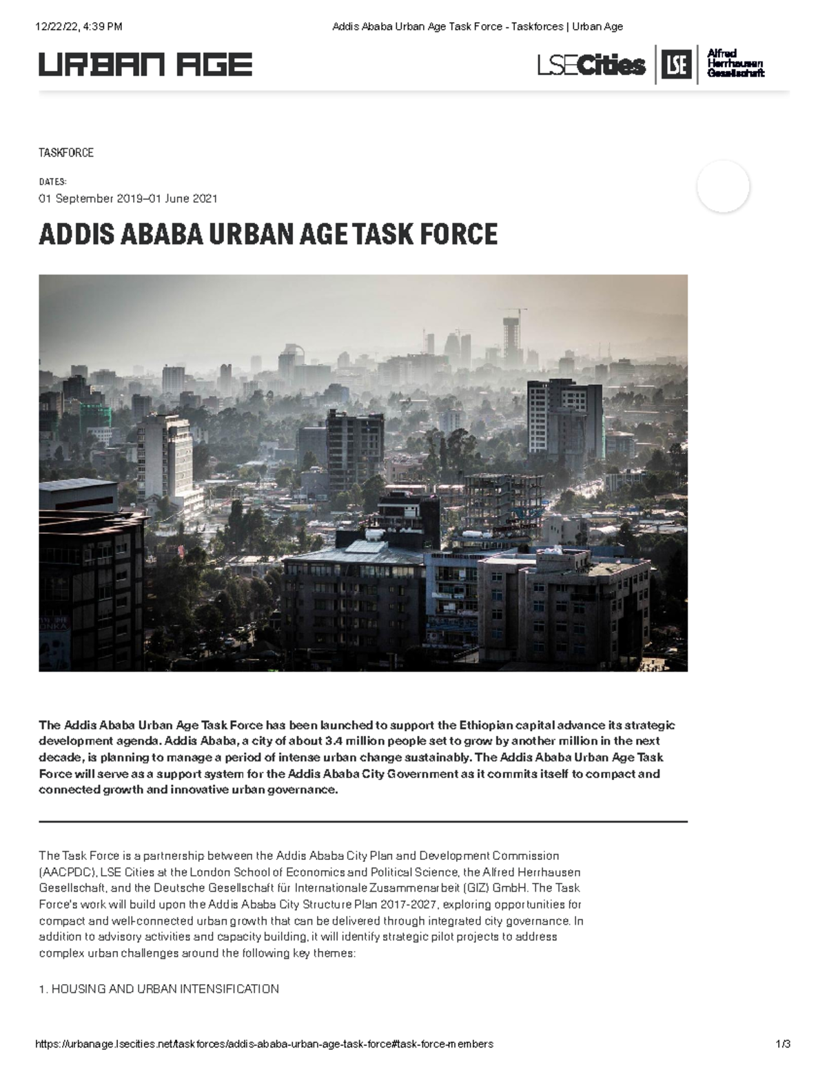 Addis Ababa Urban Age Task Force - Taskforces Urban Age - - Studocu