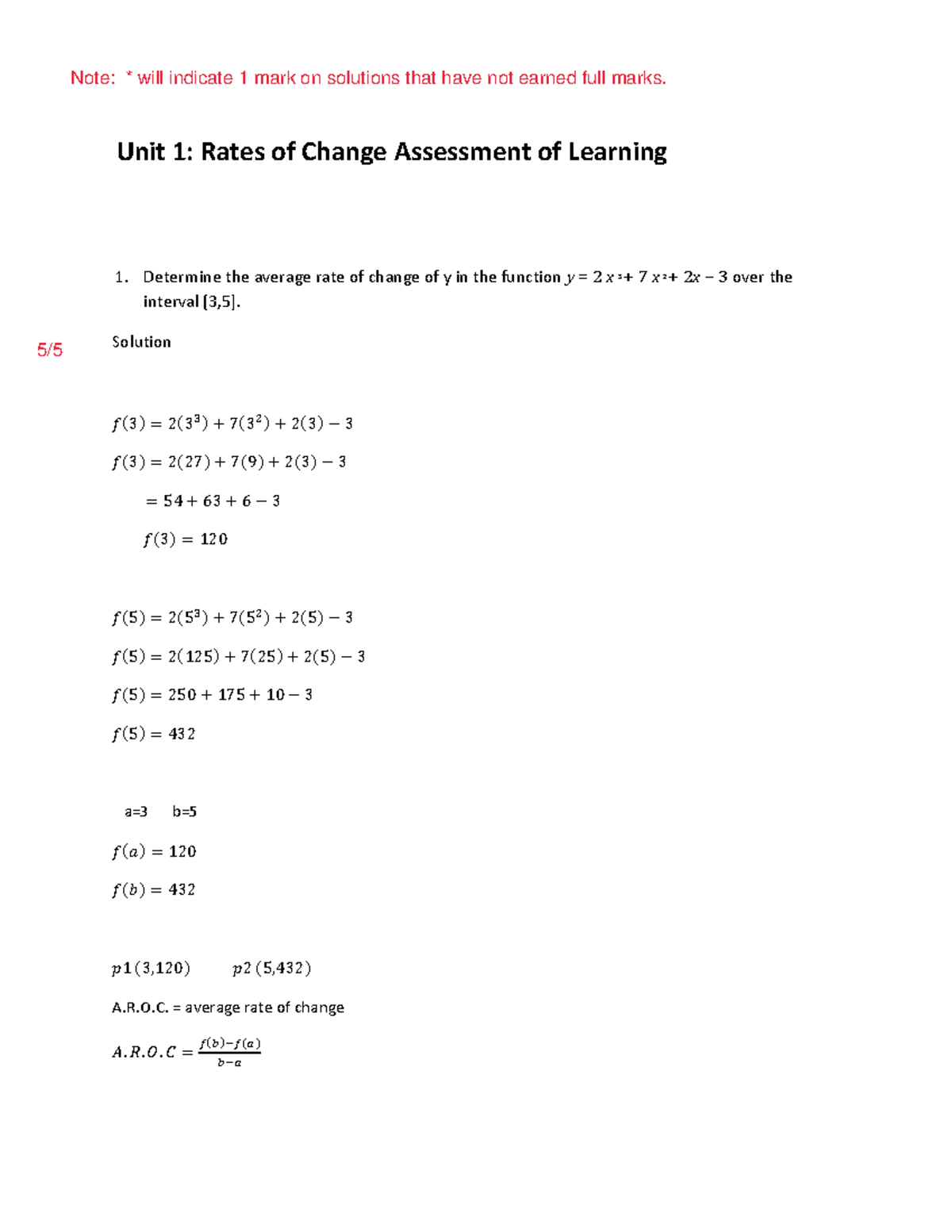 ILC TVO Marked MCV4U Unit 1 - Unit 1: Rates of Change Assessment of ...