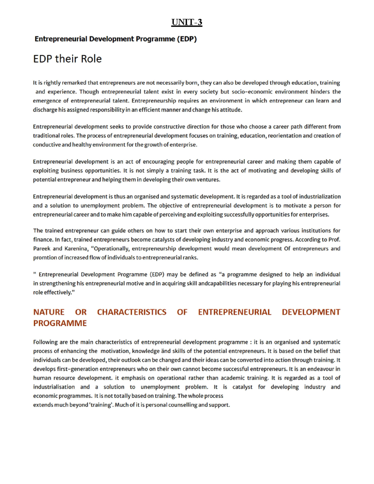EDP Unit 3 - Notes of Entrepreneur Mindset - Management of business ...