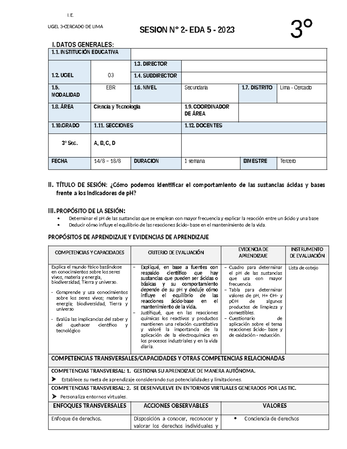 3° Sesion Semana 2 Explica EDA 5 CYT 2023 Santillana - SESION N° 2- EDA 5 - 2023 I. DATOS ...