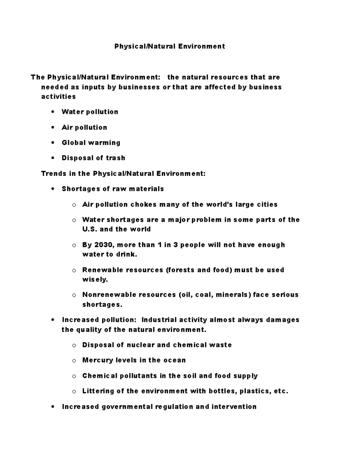 Physical Natural Environment - Physical/Natural Environment The ...