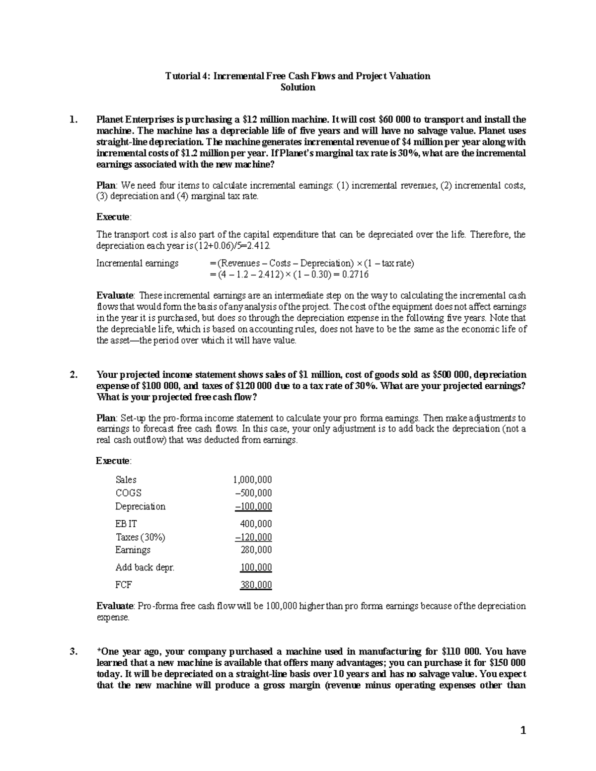 4 Fcf Solution Tutorial Answer Warning Tt Undefined Function 32 Tutorial 4 Incremental