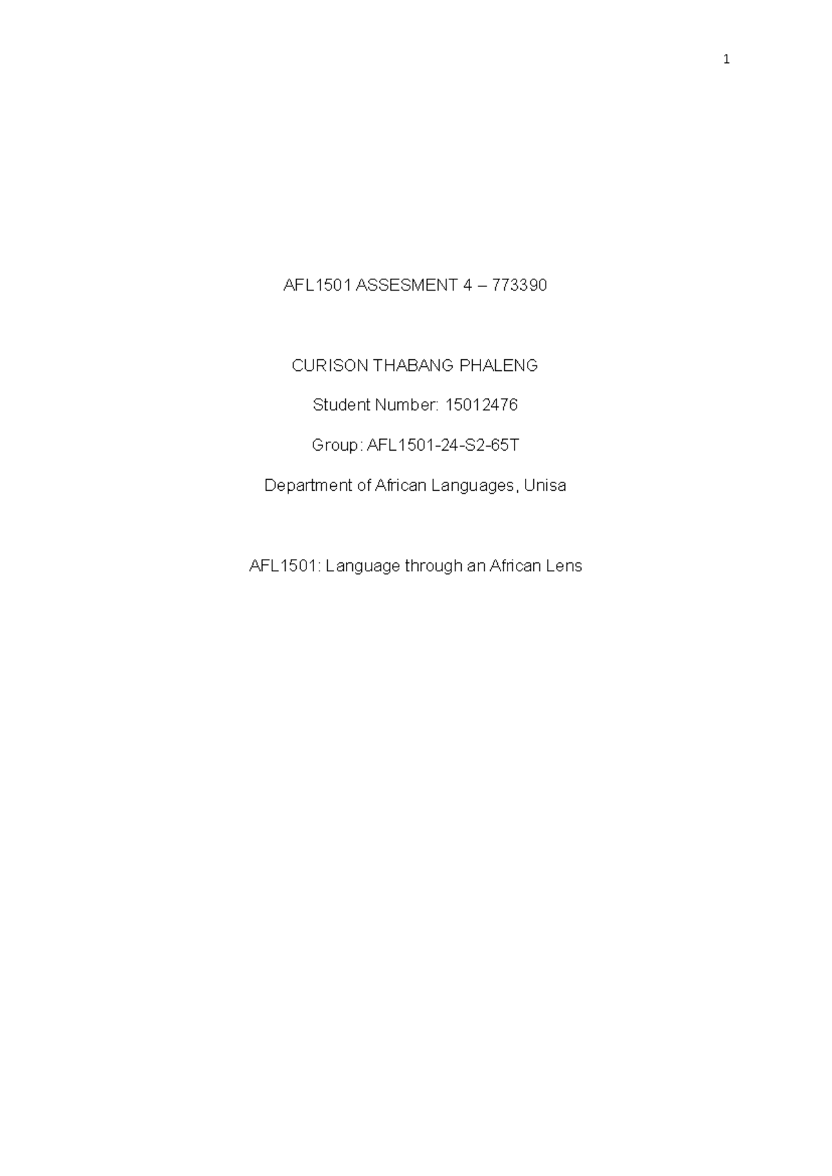 15012476 CT Phaleng AFL1501 Assignment 4 - AFL1501 ASSESMENT 4 – 773390 ...