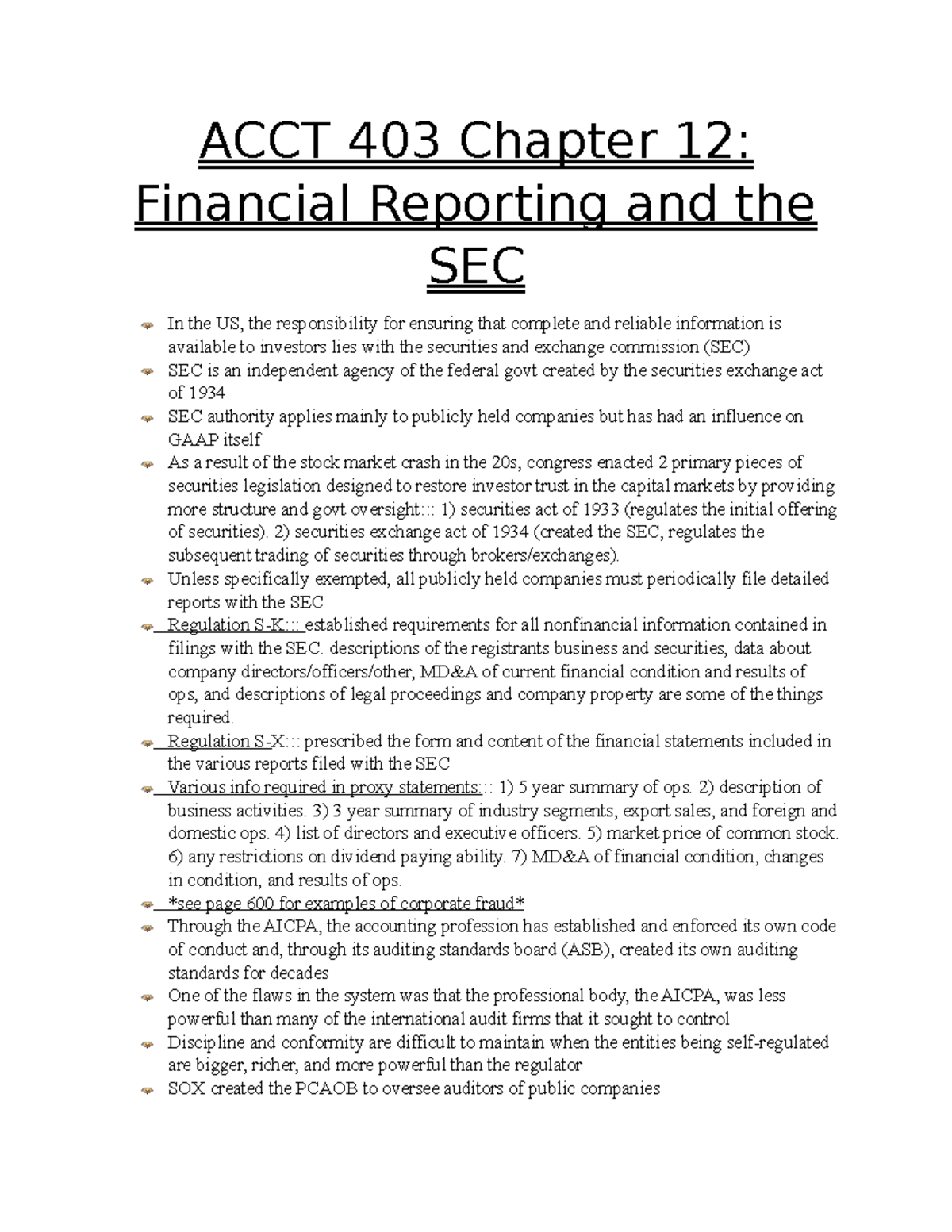 Chapter 12 financial reporting and the SEC - ACCT 403 Chapter 12 ...
